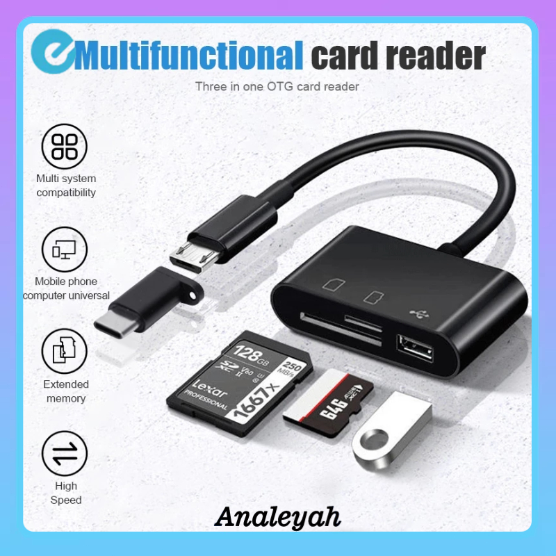 Jual Card Reader 3 in 1 OTG Type-C Micro SD/TF Flash Drive Card Reader ...