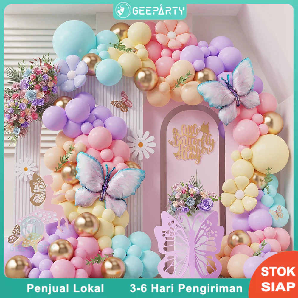 Jual 121pcs Macaron Merah Muda Biru Kupu-kupu Balon Garland untuk ...