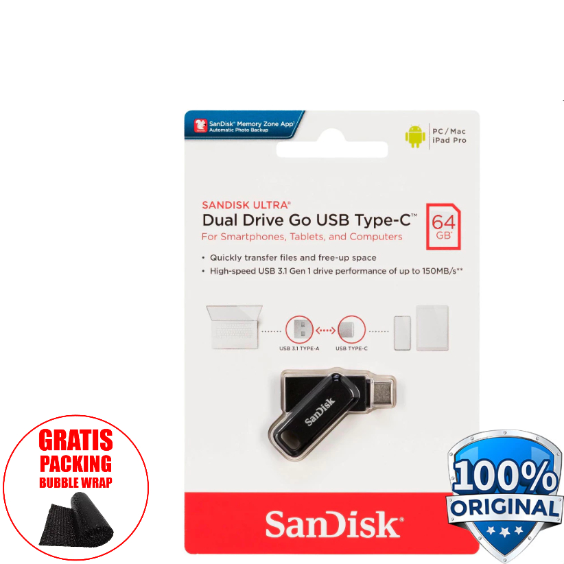 Jual SANDISK FLASHDISK 64 GB DUAL DRIVE GO USB TYPE-C (300 MBPS ...