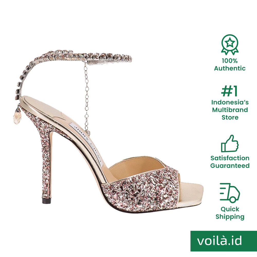 Jual Jimmy Choo Saeda Sandals 100 Glitter Fabric Crystal Chain Ankle ...