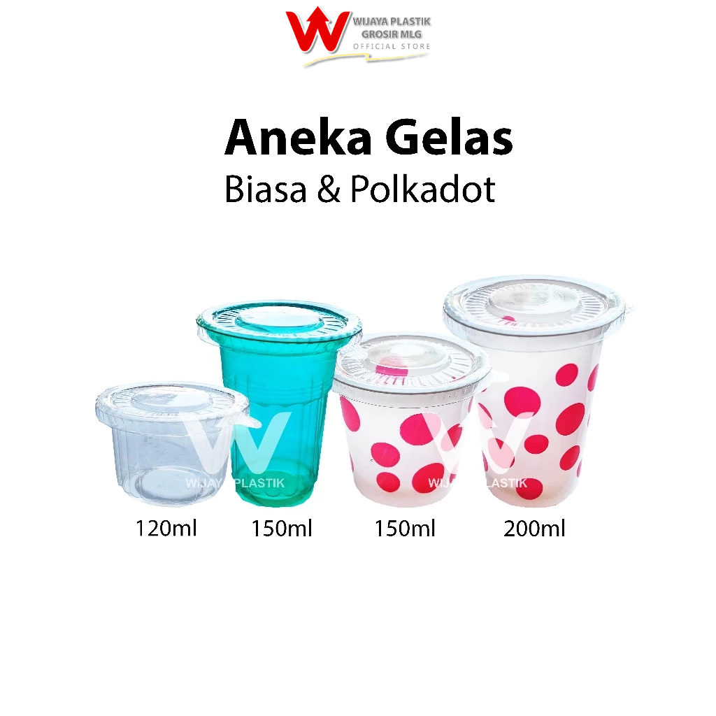 Jual [GROSIR 1 DUS] Aneka Gelas Plastik BENING & POLKADOT ( 60 90 100 110 120 150 200 220 ml ...