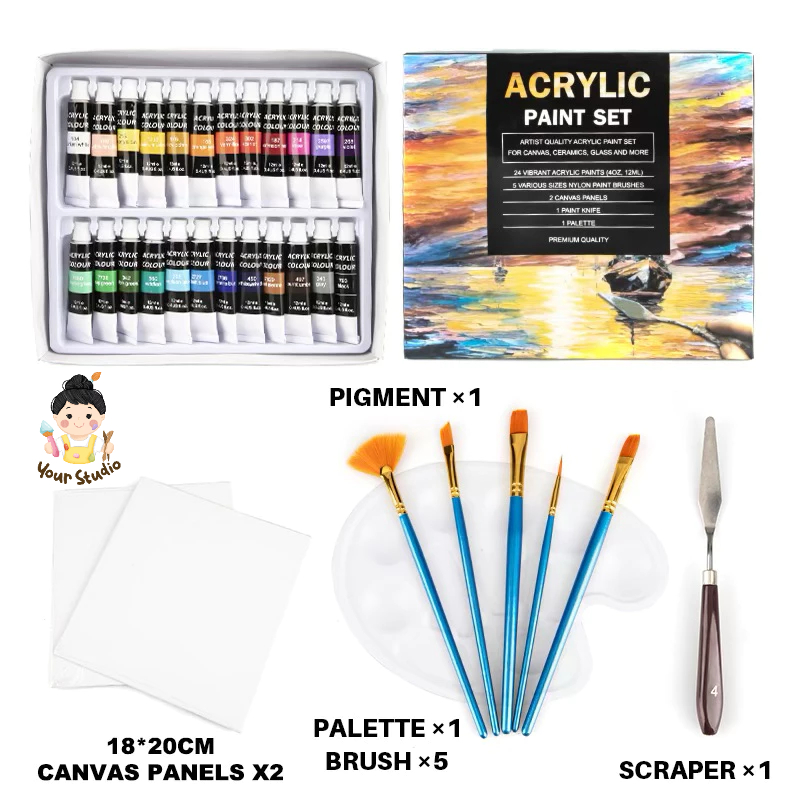 Jual KIT Cat Akrilik SET 24 Warna (ISI 33 PCS) FREE KANVAS | Shopee ...
