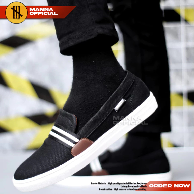Jual Sepatu Formal Casual Hitam Slop Pria Kanvas | Shopee Indonesia