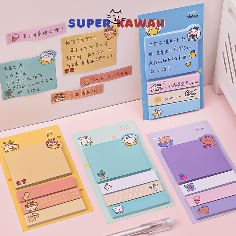 Jual Super Kawaii - [SK24] Korean Sticky notes cute animal 4 line memo ...