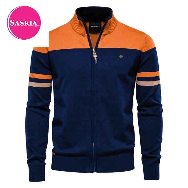 Jual jaket sweater rajut resleting strip full pria | Shopee Indonesia