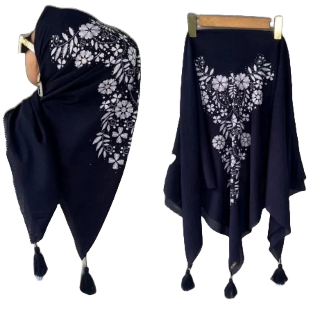 Jual COD segi empat waffle tasel bunga MEWAH / segi empat hijab mewah ...