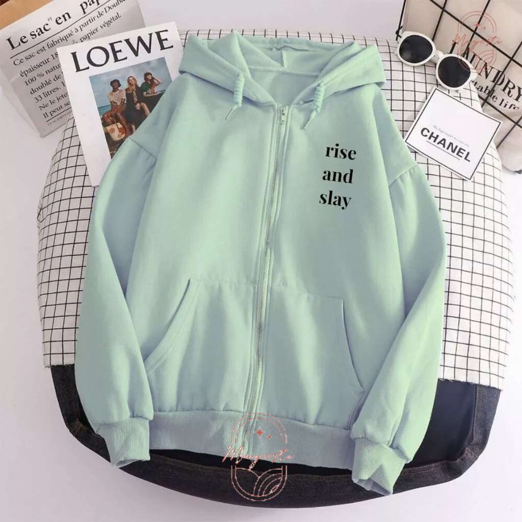 Jual Jaket Zipper Resleting Wanita Rise And Slay Wanita Dewasa Jaket ...