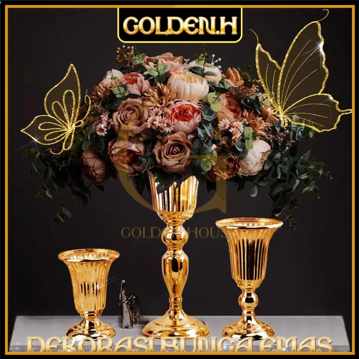 Jual 【LOWEST-PRICE】COD Mewah emas vas bunga rumah vas desktop kerajinan ...