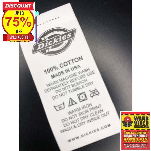 Jual DICKIES CARE LABEL WASHING TAG CO 1X DI KIRIM 600PCS | Shopee ...