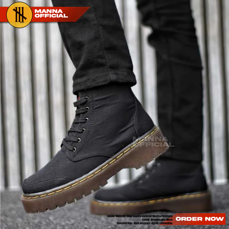 Jual Sepatu Formal Boots Pantofel Hitam Kanvas Docmart Pria - Wanita ...