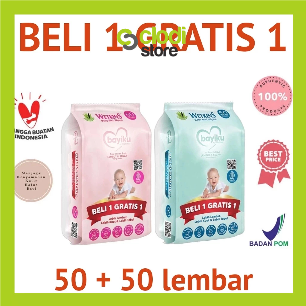 Jual WETKINS Baby Wet Wipes PURE WATER Tisu Basah Bayi 50'S+50'S TISSUE ...