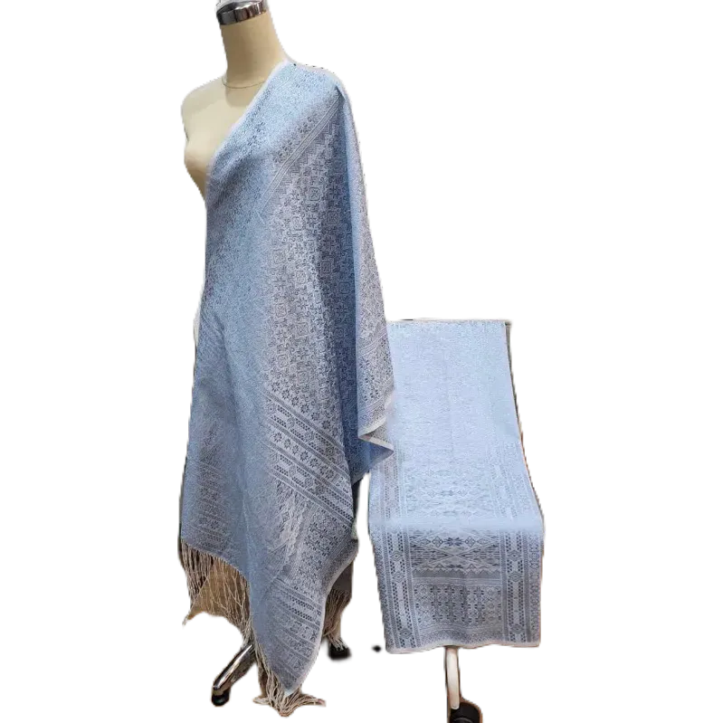 Jual Songket Bemberg Tenun Tangan Bahan sutera Warna Ice Blue | Shopee ...