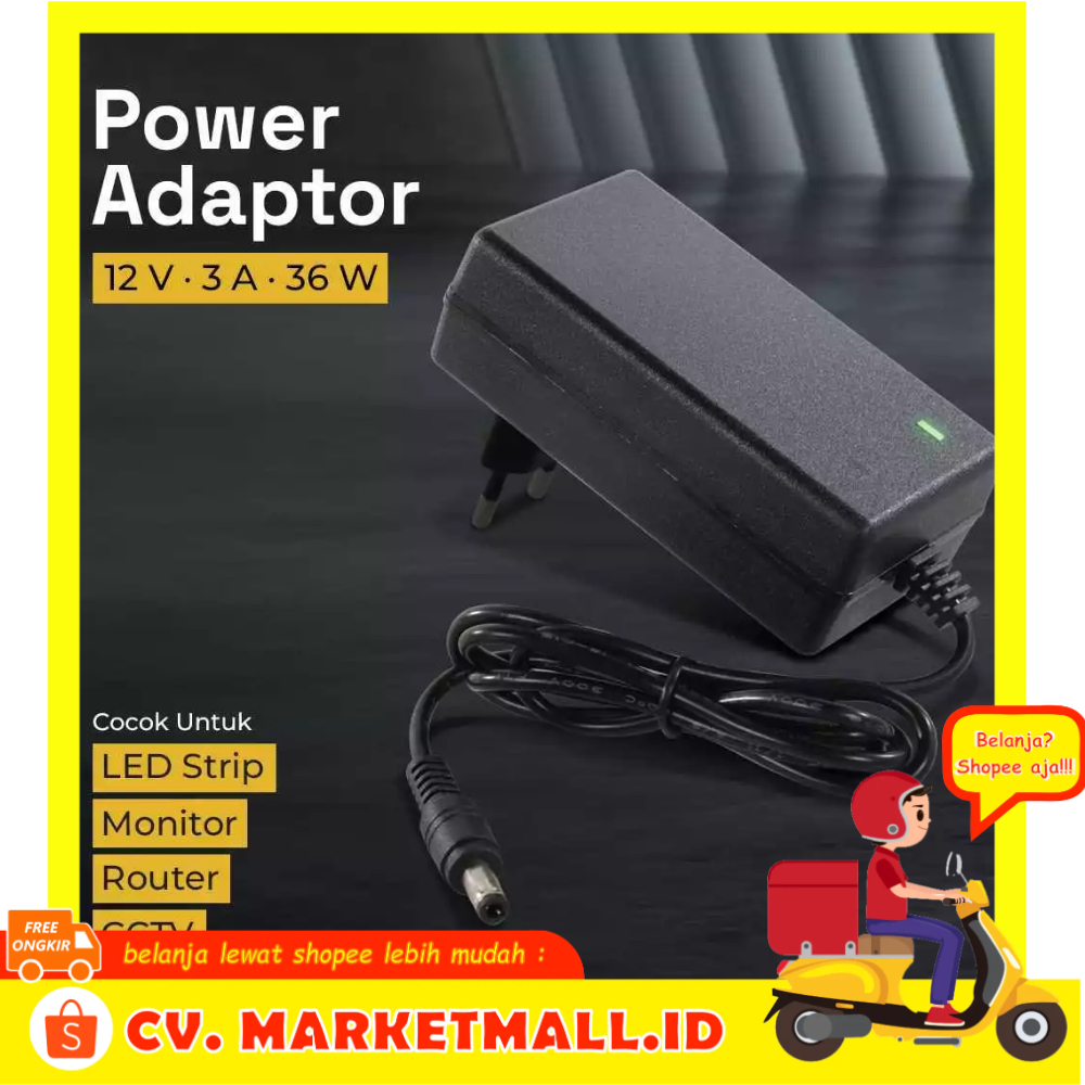 Jual Market Mall - Adaptor Daya 12V 3A Universal Charger LED Strip PSU ...