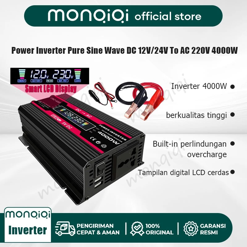Jual Monqiqi Power Inverter Pure Sine Wave PSW DC 12V/24V To AC 220V 4000W Mengubah arus DC ke ...