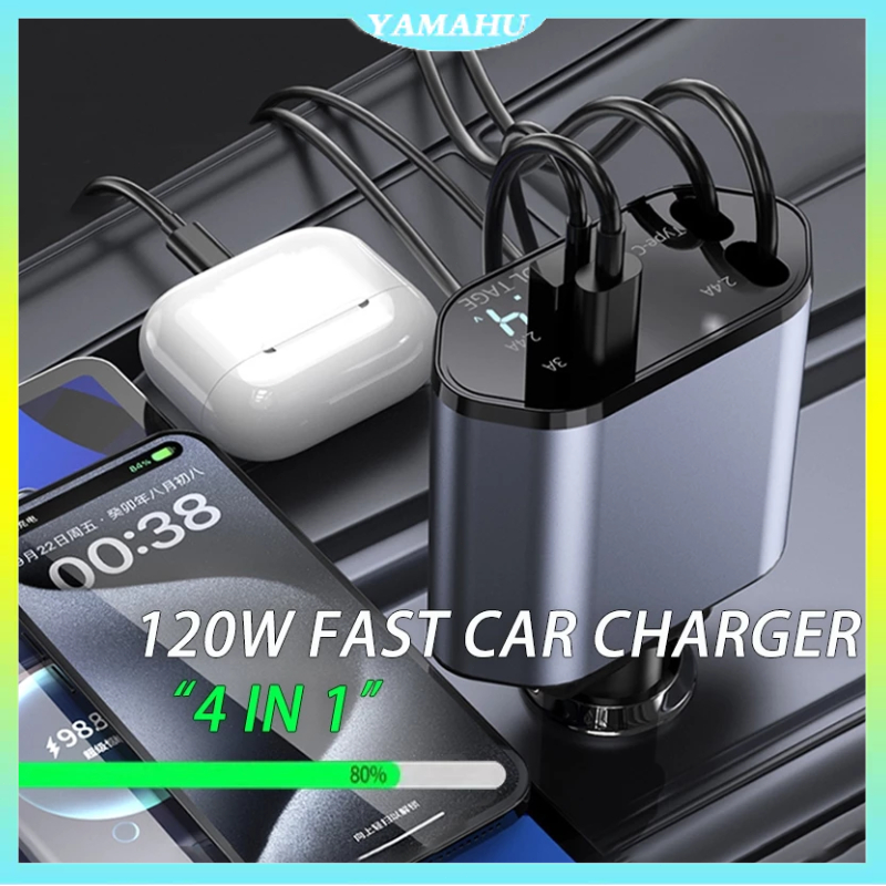 Jual 4in1 Retractable Car Charger Colokan Mobil IOS & Type-C Charger ...