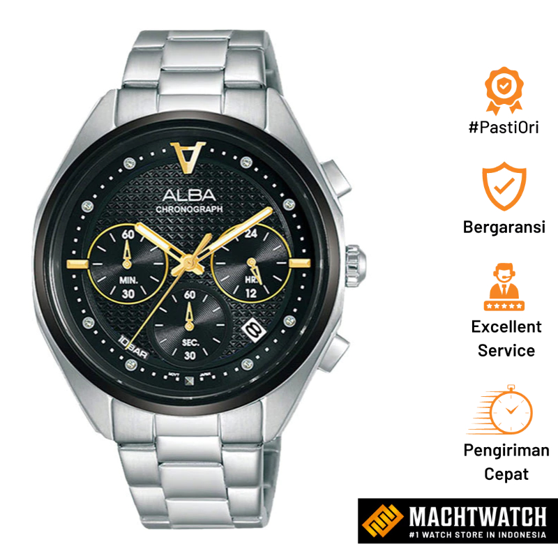 Jual Jam Tangan Pria Alba Active AT3G89X1 Men Black Patterned Dial ...