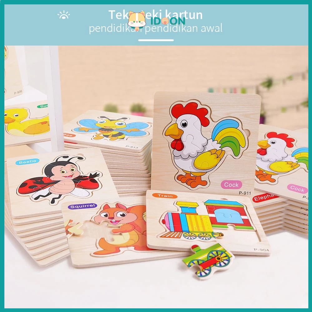 Jual IDOON Mainan puzzle kayu anak lucu jigsaw puzzle mainan edukasi ...