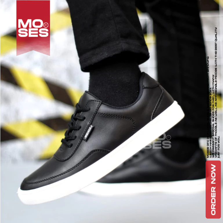 Jual MOSES Sepatu Casual Sneakers Hitam Kerja Pria | Shopee Indonesia
