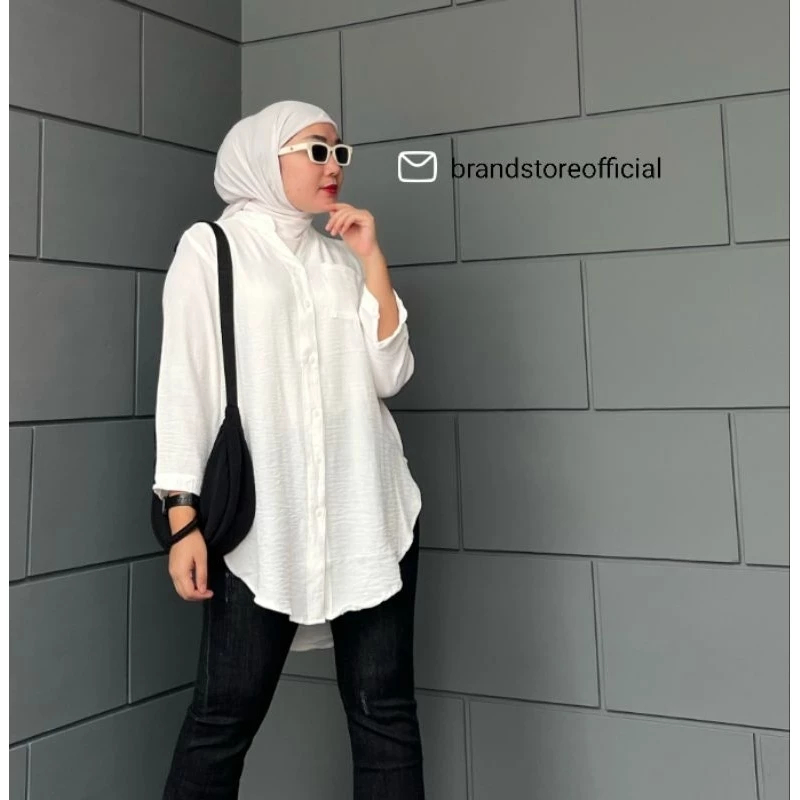 Jual BRANDSTORE - Kemeja Jumbo Crinkle Airflow Atasan Wanita Polos Kasual | Shopee Indonesia