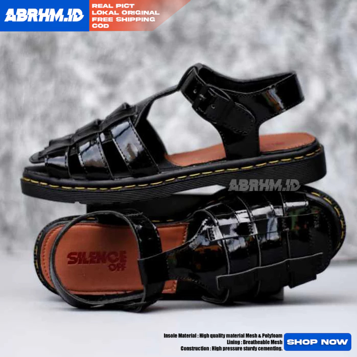 Jual ABRHM Sepatu Sandal Wanita Docmart Hitam Mengkilap Formal Slop ...