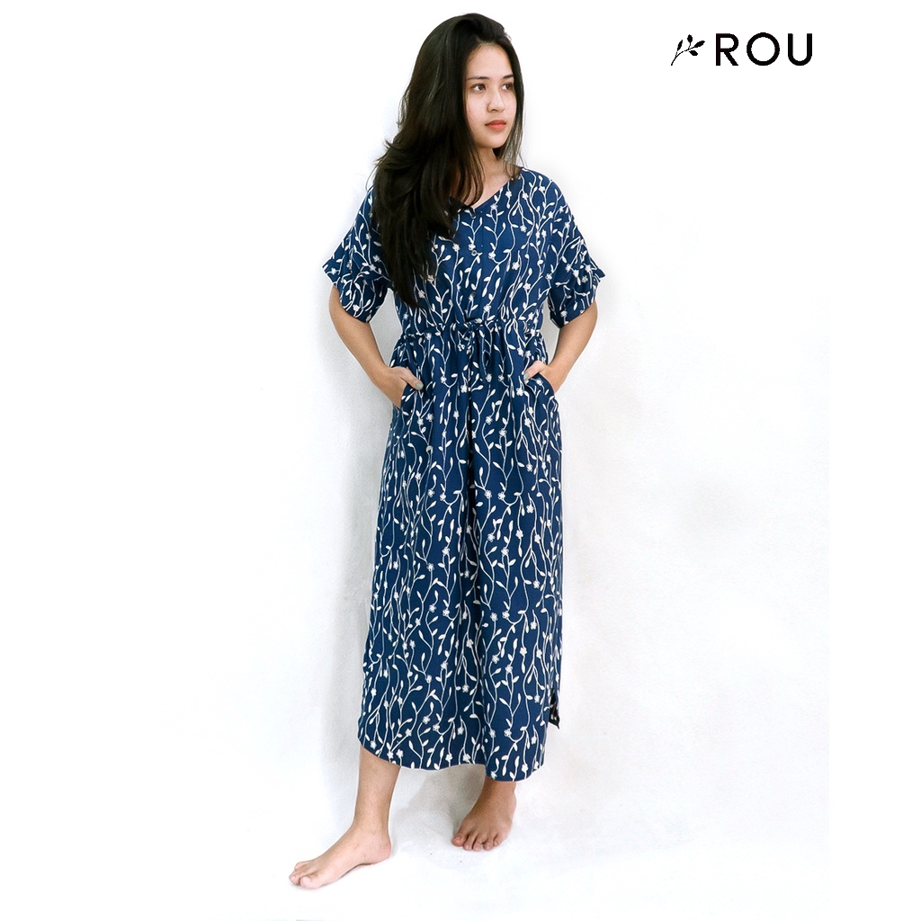 Jual ROU Batik | Batik Home Dress - Flower Buds on Navy | Shopee Indonesia
