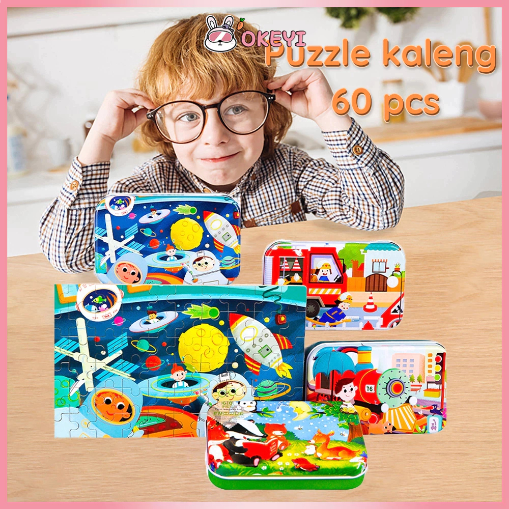 Jual OKEYI Puzzle Kayu 60pcs Kotak Besi/Puzzle kaleng 60pcs/Wooden toys ...
