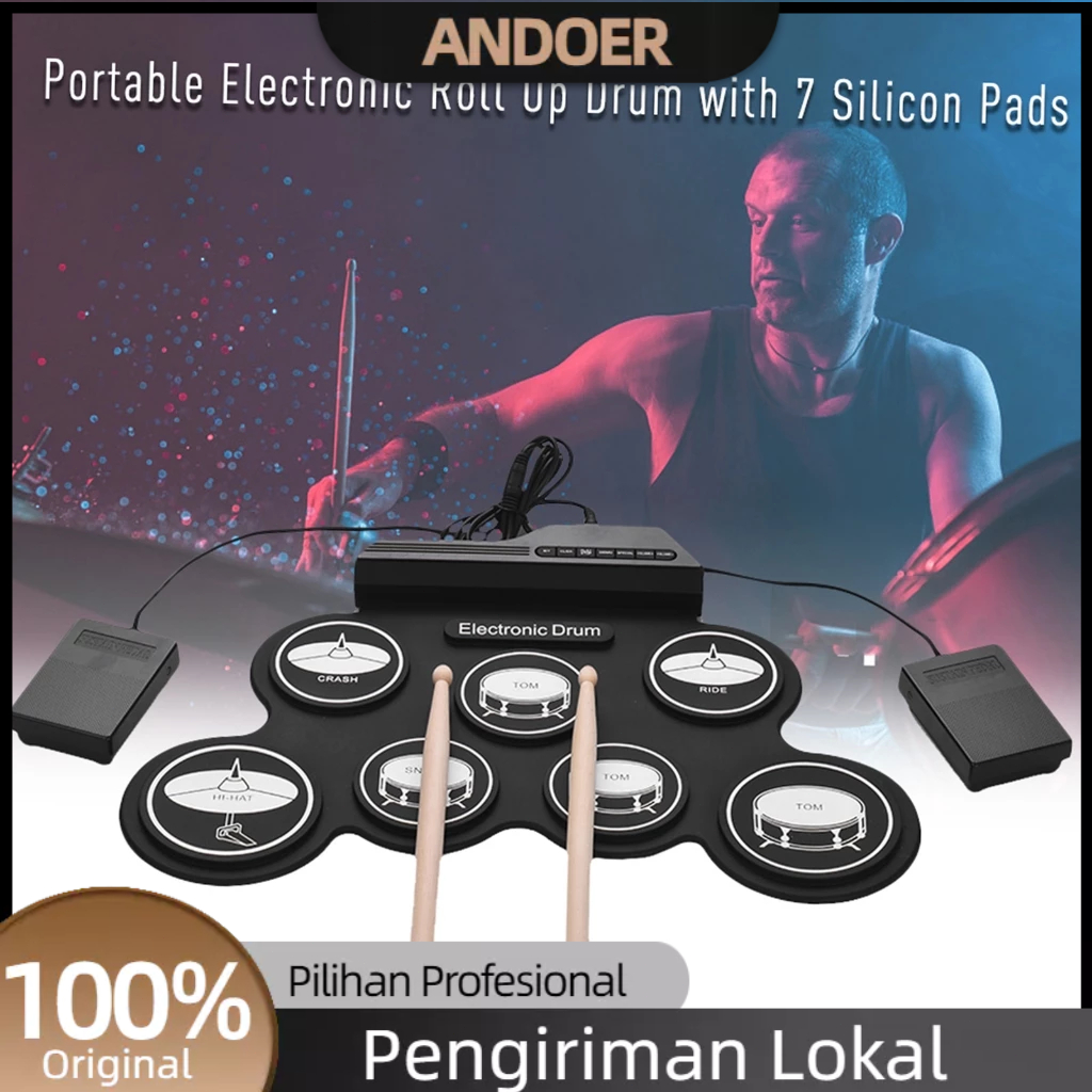 Jual [LOCAL]Elektronik Portabel Digital USB 7 Bantalan Roll up Drum Set ...