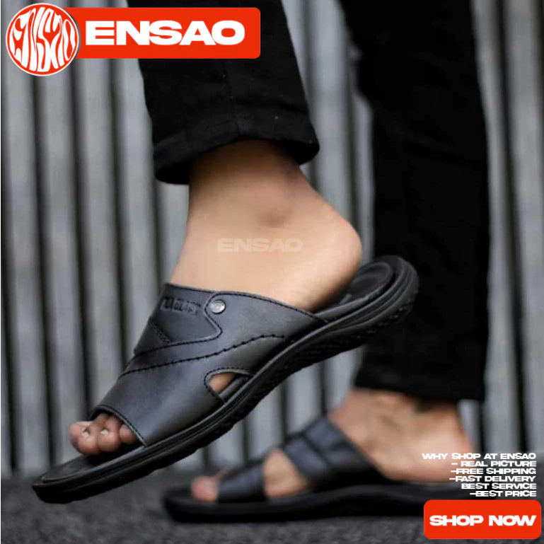 Jual NAVARA ENSAO - Sandal Slop Hitam Pria Kulit Sapi Asli | Shopee ...