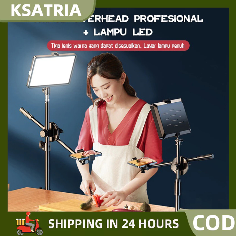 Jual Overhead Phone Stand Tripod + Led Lampu Stand Holder Phone Holder ...