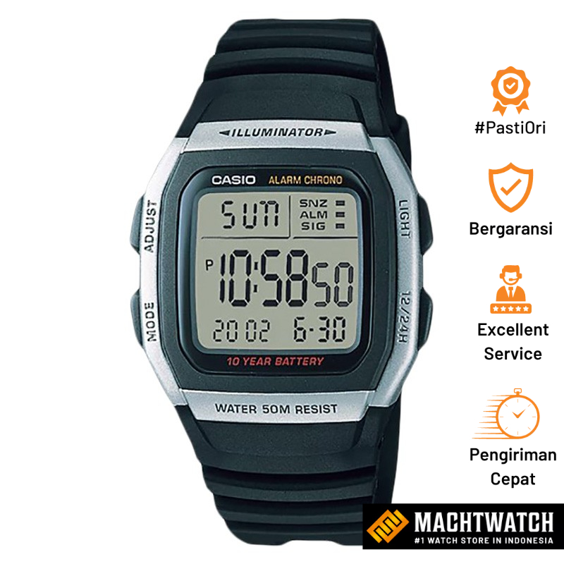 Jual Jam Tangan pria Casio Standard W-96H-1AVDF W96H 10 Year Battery Black Resin Band | Shopee ...