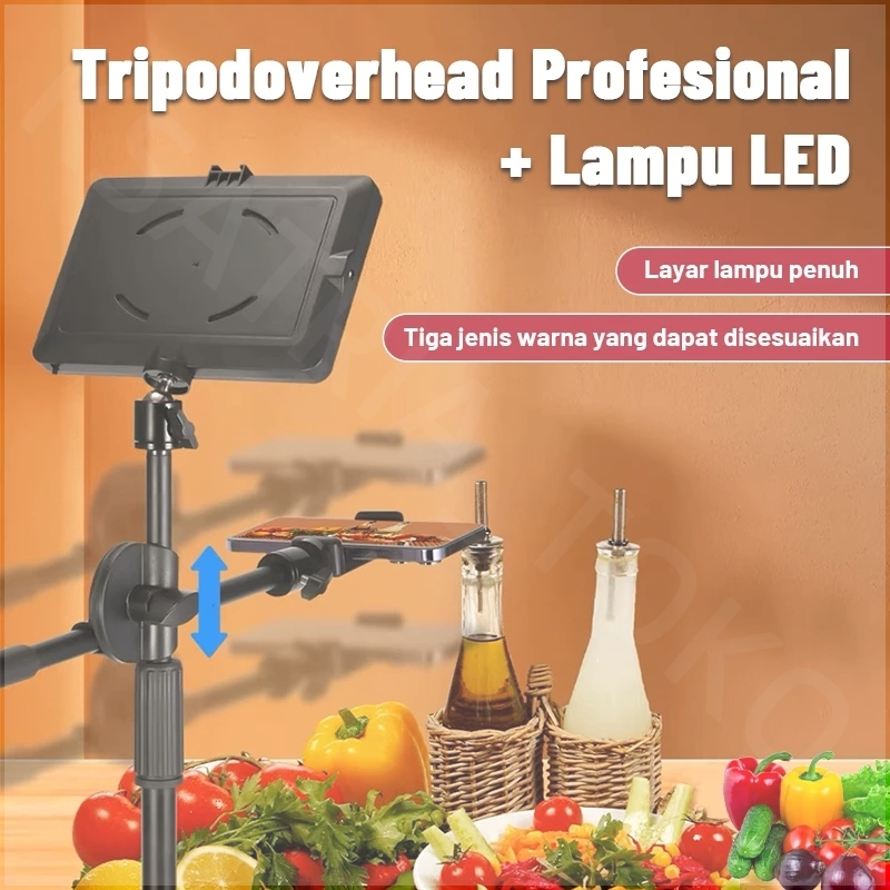Jual Overhead Phone Stand Tripod + Led Lampu Stand Holder Phone Holder ...