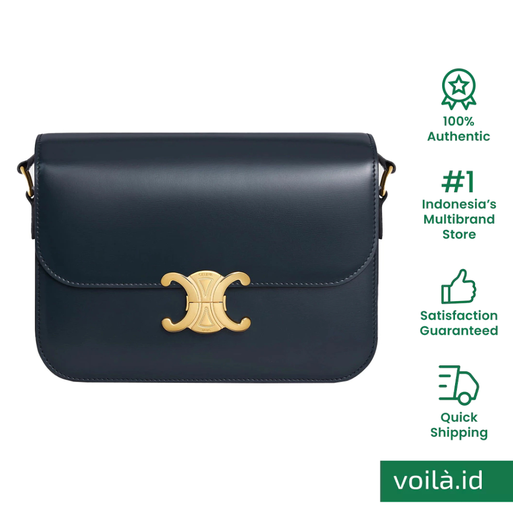 Jual Medium Triomphe Bag In Shiny Calfskin Navy Blue | Shopee Indonesia