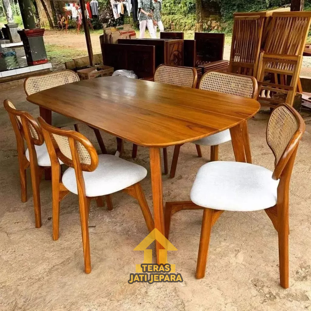 Jual Meja Makan Minimalis Kombinasi Rotan Kayu Jati / meja kafe / meja rotam / kursi rotan kafe ...
