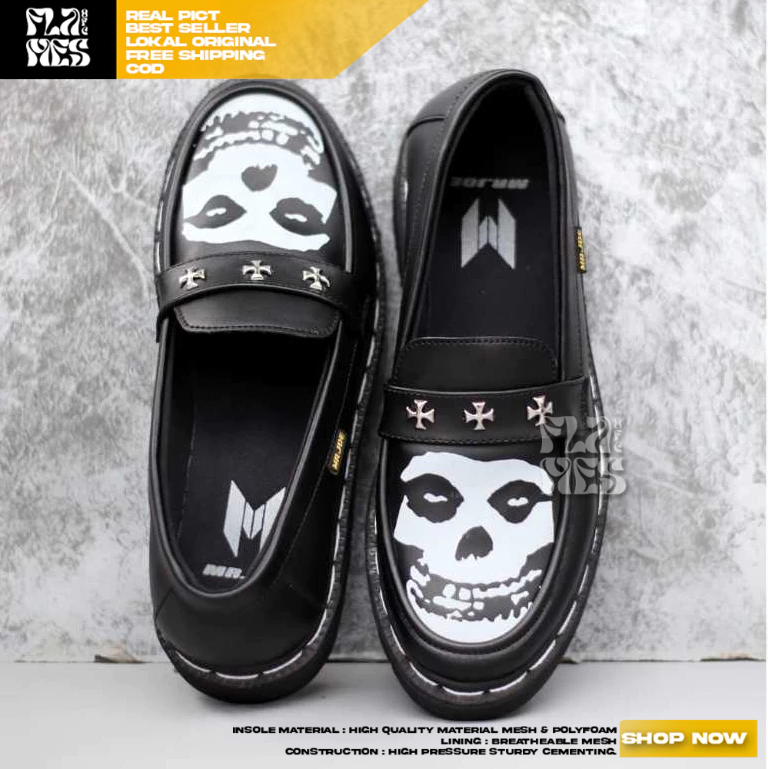 Jual FLAMES Sepatu Loafers Docmart Hitam Pria Casual Formal Pantofel ...