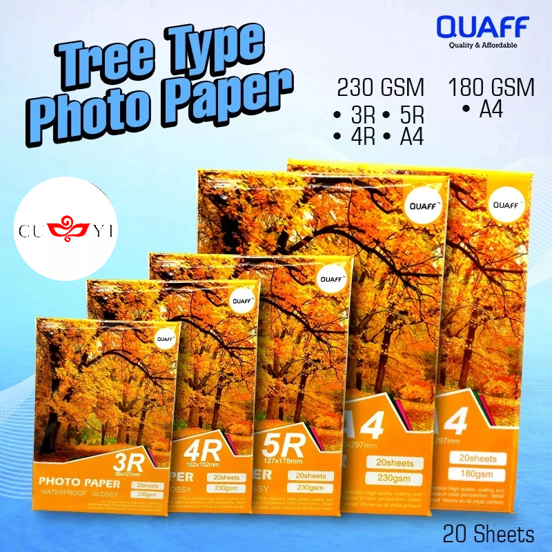 Jual Kertas Glossy Quaff 5R 230gsm - 20Lembar / Kertas Foto Anti Air ...
