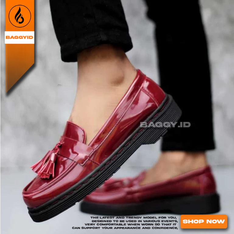 Jual Sepatu PDH Docmart Loafers Slop PDL Glossy Maroon Kerja Unisex ...