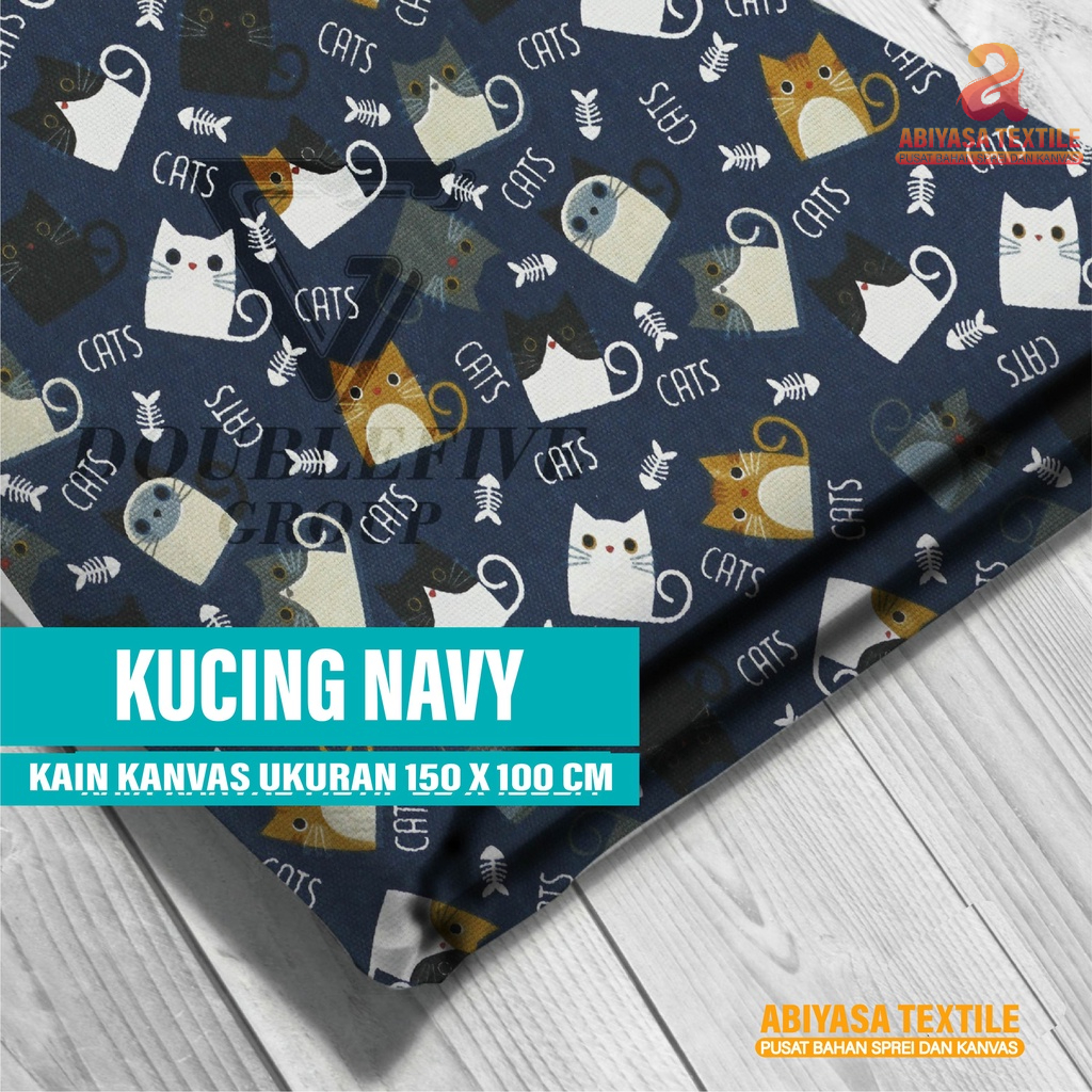 Jual Kain Kanvas KUCING NAVY 1 meter / Kain Kanvas Meteran Motif 100 x ...