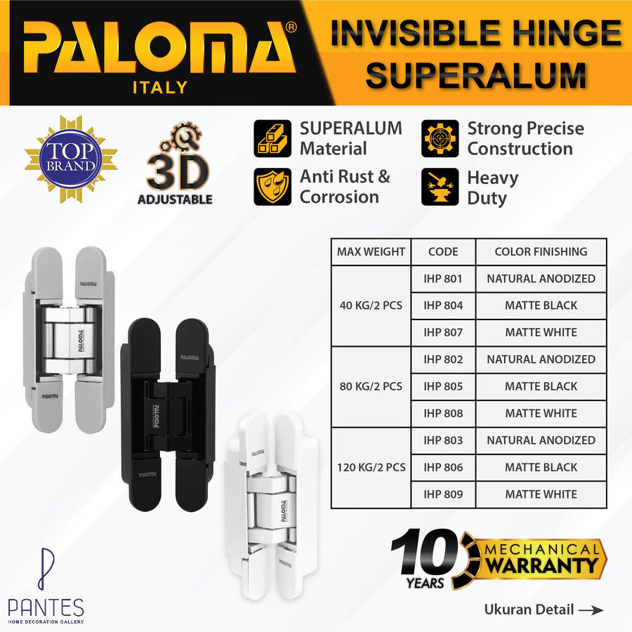 Jual Paloma Engsel Tanam Invisible Concealed Hinge Pintu Jendela IHP 80 ...