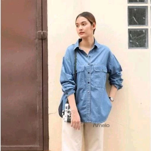 Jual Amelo - Kemeja Jeans denim Wanita blouse Korea style baru jaket ...