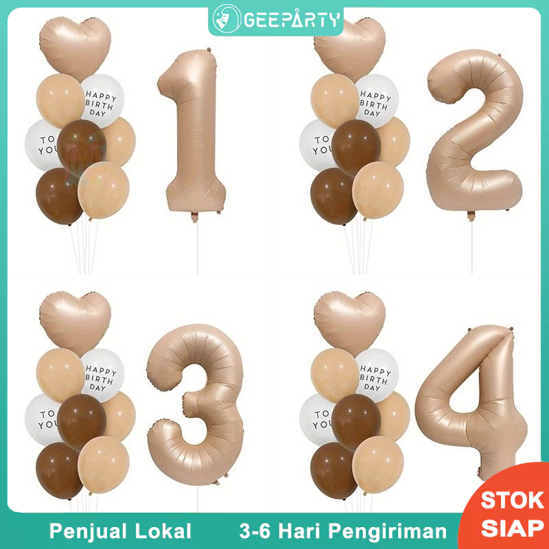 Jual 11 Pcs 32 Inci Balon Foil Angka Retro Khaki Balon Nomor Karamel ...