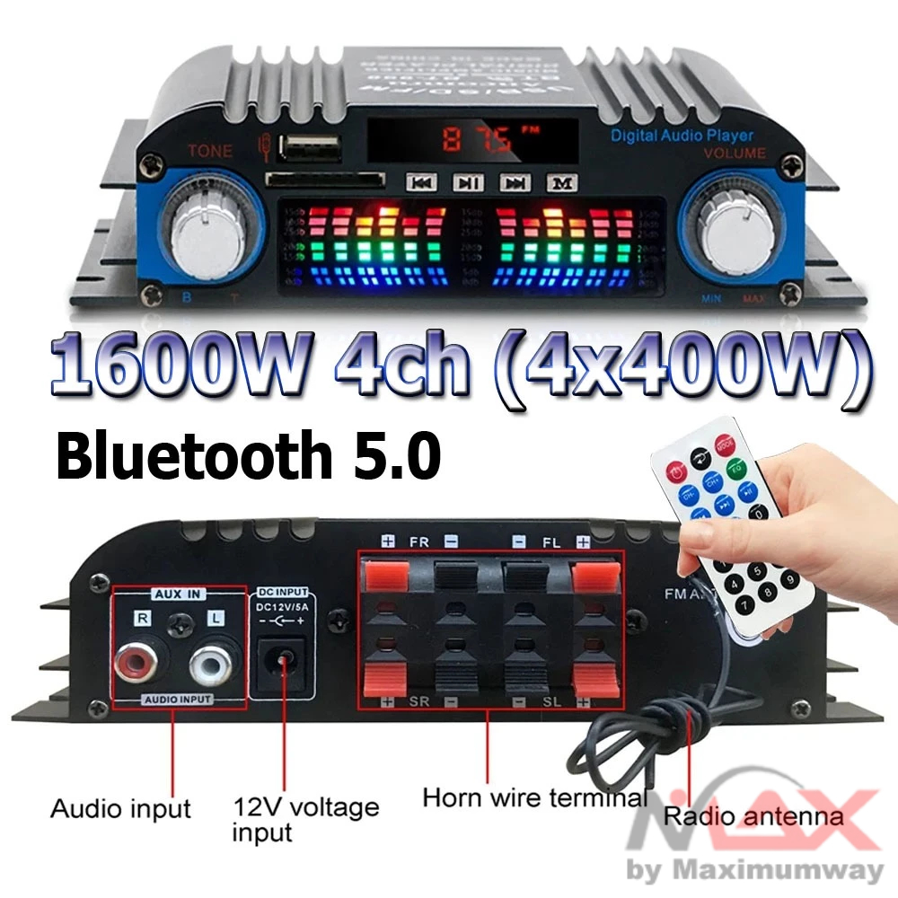 Jual HiFi Ampli 1600W (4x400W) Power Amplifier Digital 4 Channel mobil dan rumah Audio Amplifier ...