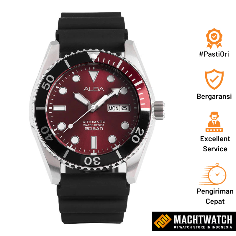 Jual Jam Tangan Pria Alba AL4423X1 Automatic Men Red Dial Black Rubber ...