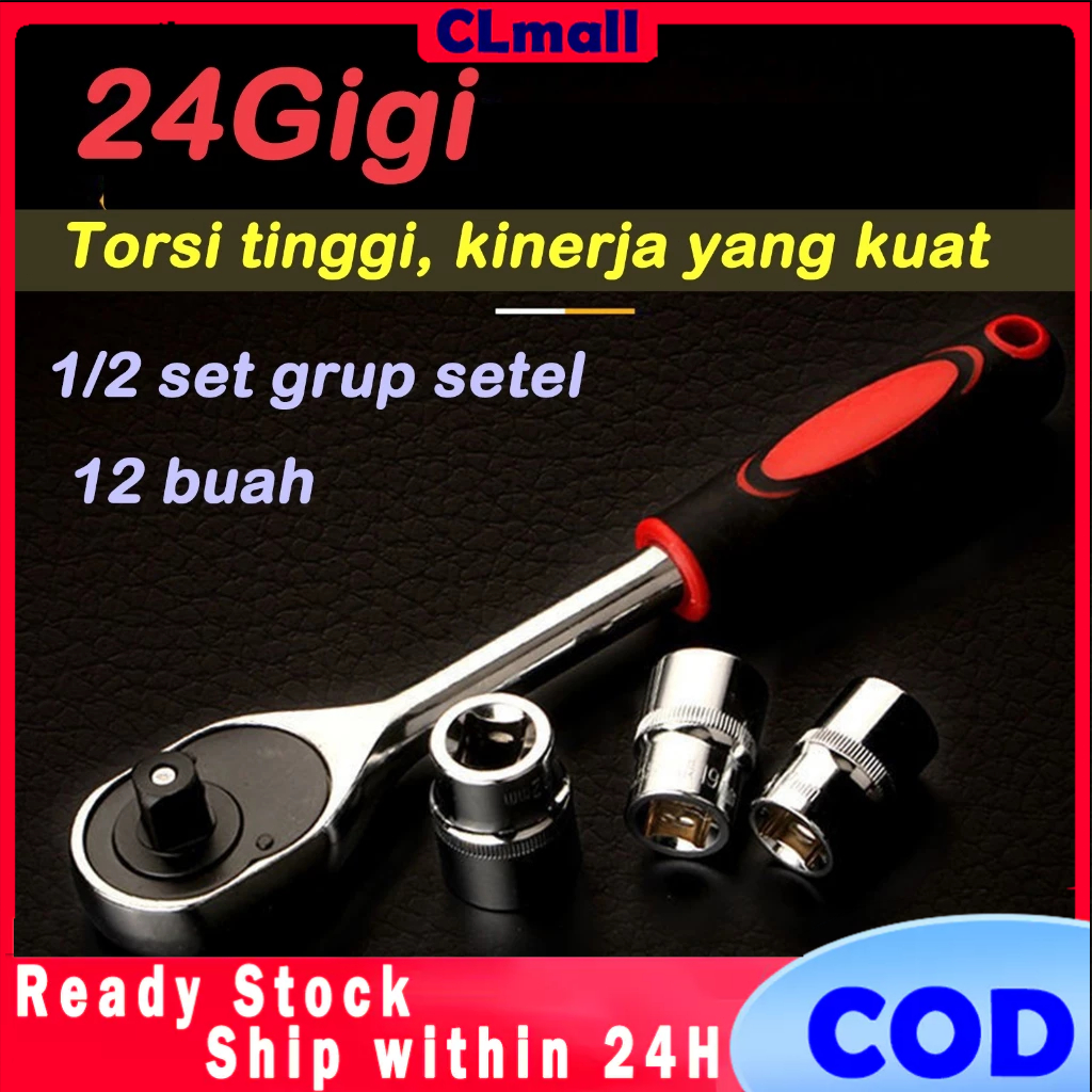 Jual Kunci Set 1/2 Inci Kunci Rachet Handle Kunci Shock set 12pcs ...