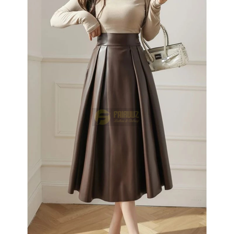 Jual Rok Kulit PU Rok Lipit Rok Midi Pinggang Tinggi Highwaist Rok ...
