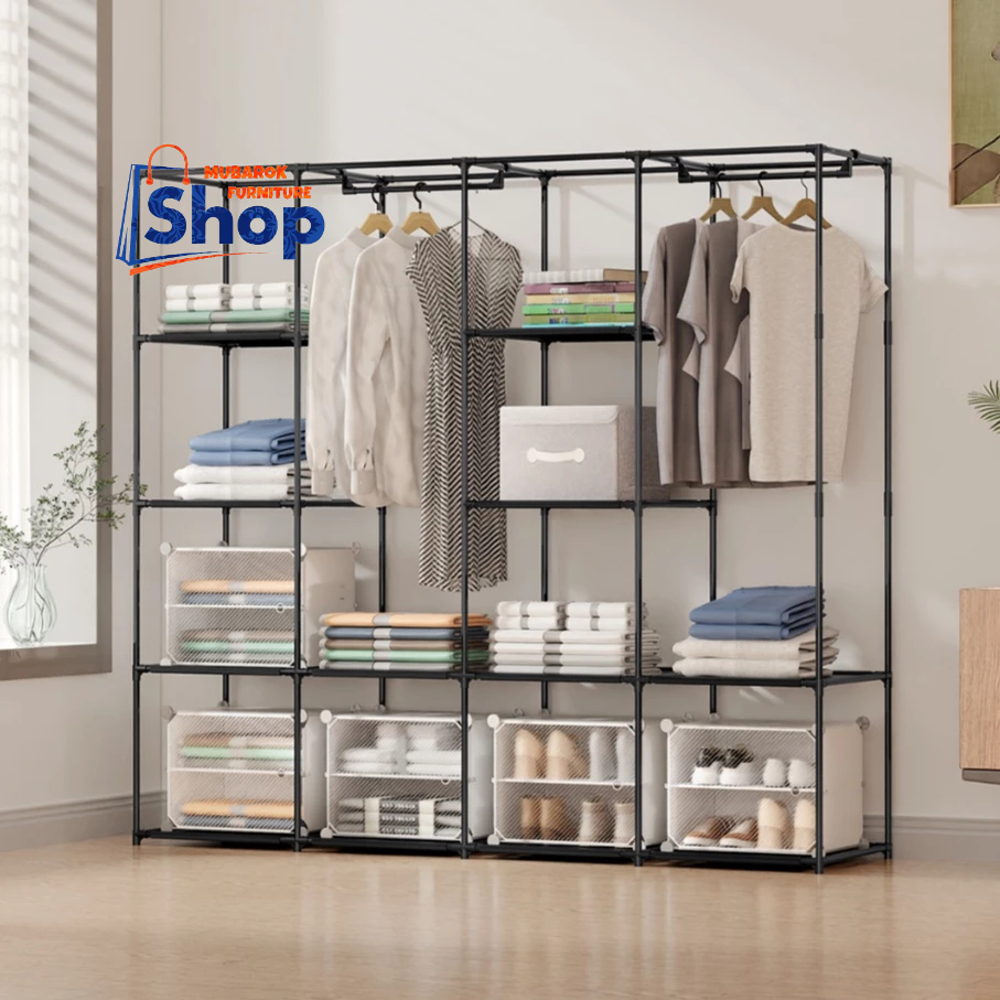 Jual OUTLETS LEMARI PAKAIAN MINIMALIS 4 ROW LEMARI BAJU PORTABLE RAK ...