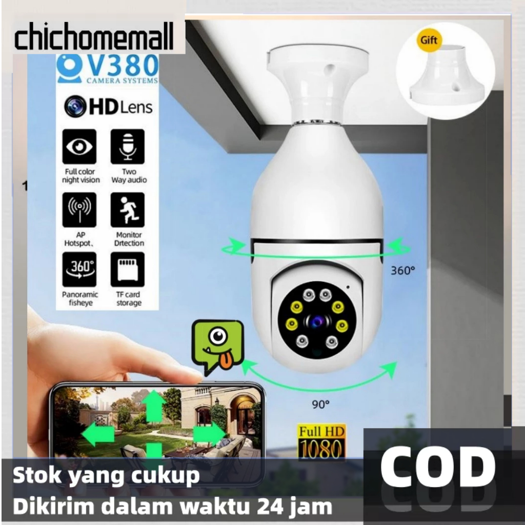 Jual [COD]cctv 360 derajat wifi outdoor /cctv lampu wifi handphone/CCTV Lampu V380 IP Camera ...