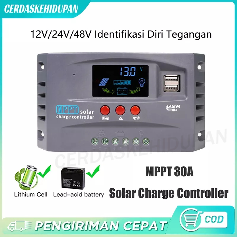 Jual Solar Charge Controller LCD LED Display Solar Automatic Identify 12V/24V 30A USB Panel ...