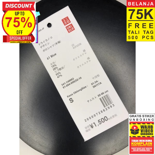 Jual UNIQLO PRICE TAG YUAN SIZE TAG SUPER PREMIUM CO 1X DI KIRIM 600PCS ...