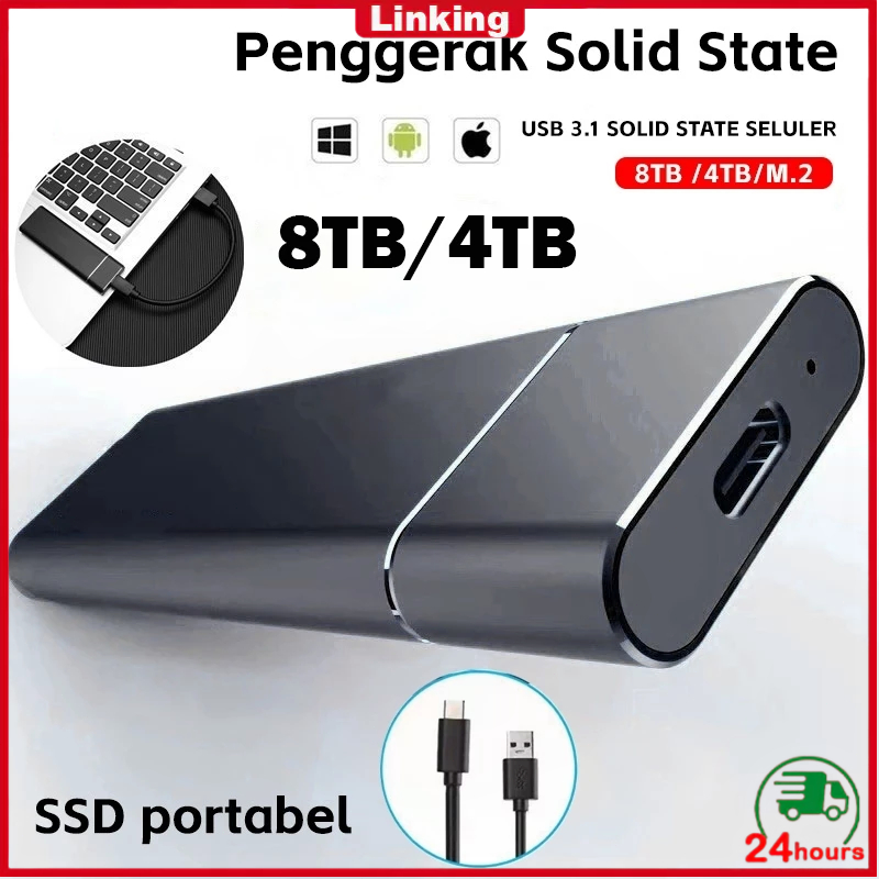 Jual 【COD】Hard Drive Eksternal SSD Portabel 4TB 4TB Solid State Disk Eksternal USB 3.1/Hard ...