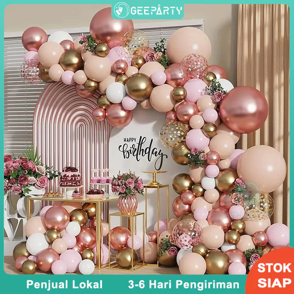 Jual 127 pcs Garland Balon Set Emas Mawar Merah Muda Confetti Emas ...